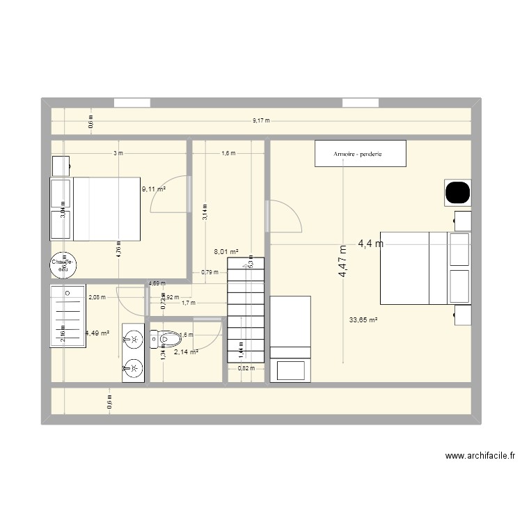 quiberon comble 2 - Plan 5 pièces 85 m2 dessiné par Stevie