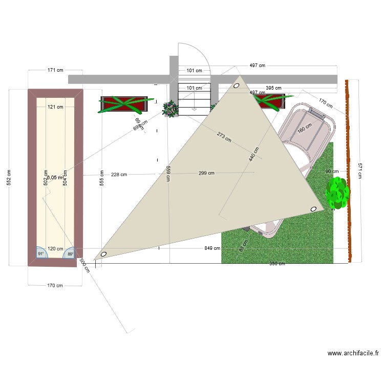 Détail terrasse - Plan 1 pièce 6 m2 dessiné par Ambre31