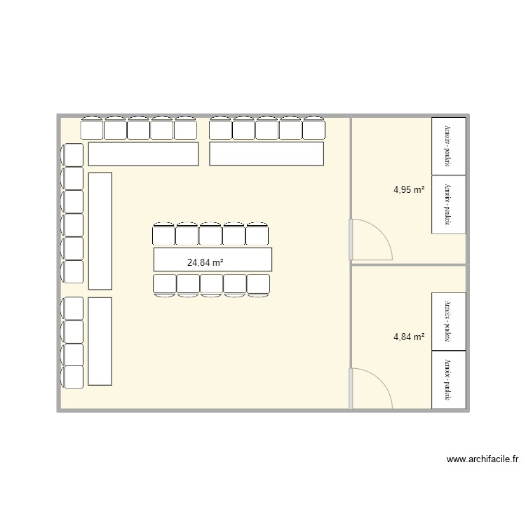 Vestiaire et Refecto - Plan 3 pièces 35 m2 dessiné par Camissa