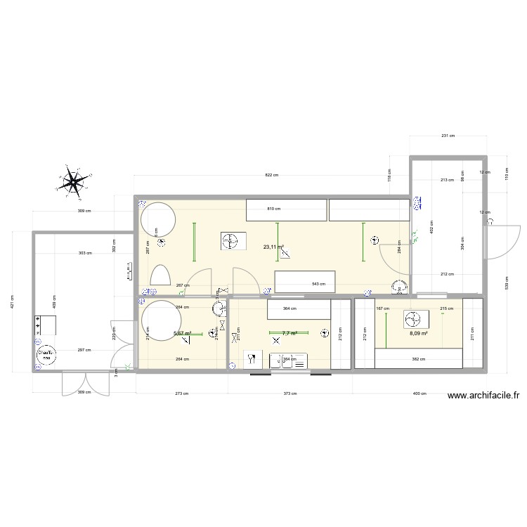 fromagerie - Plan 4 pièces 45 m2 dessiné par kprom
