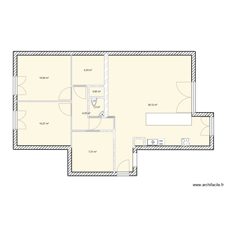 projet APPT - Plan 8 pièces 75 m2 dessiné par elaue