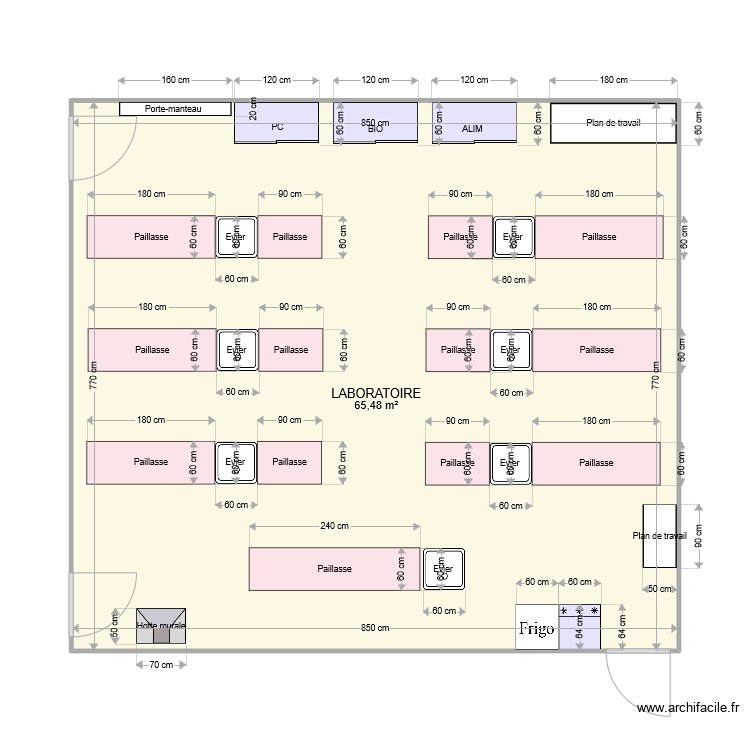 laboratoire paillasse 180 et 90 - Plan dessiné par samdetahiti