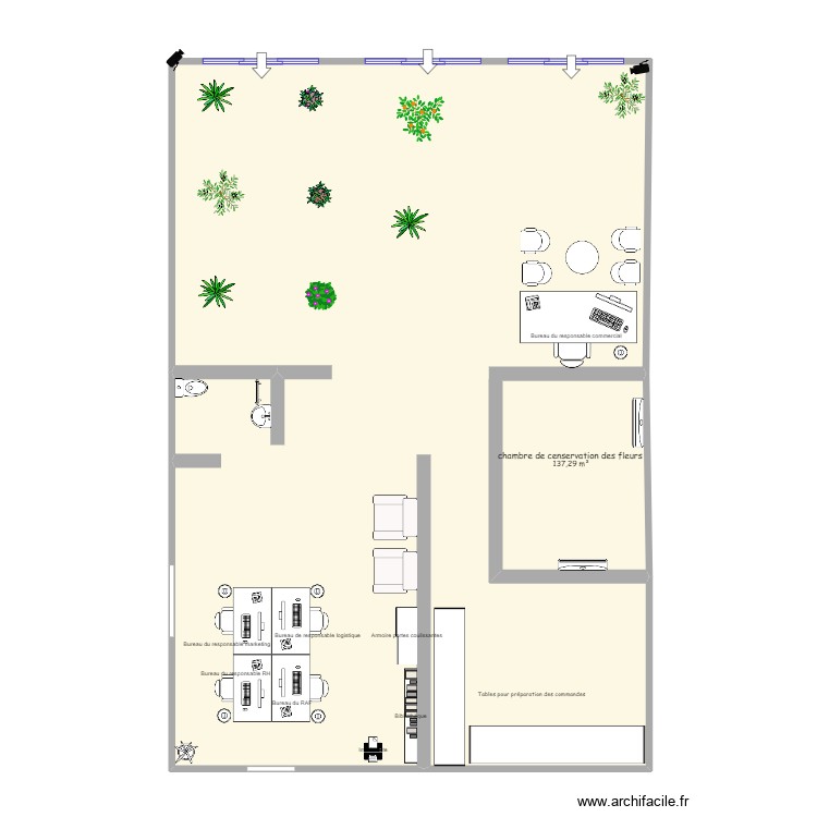 Fleuriste - Plan 1 pièce 137 m2 dessiné par miram