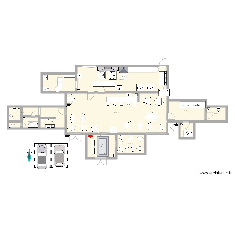 Plan du restaurant projet entrepreunarial - Plan dessiné par Bako75