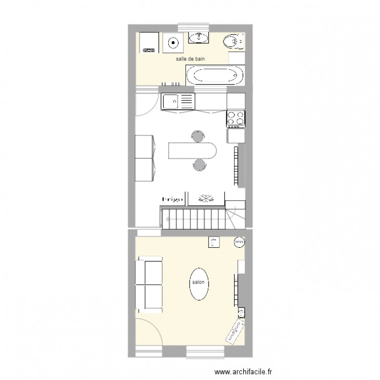 salon cuisine salle de bain - Plan dessiné par julianorocco