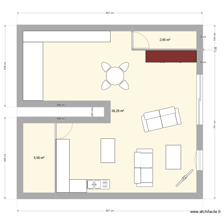 piece a vivre V2 - Plan 3 pièces 65 m2 dessiné par jacques48