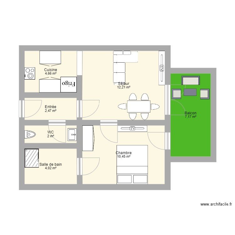 Appart 40m2 - Plan dessiné par este67