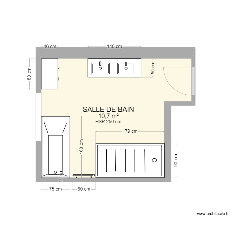SDB - Plan 1 pièce 11 m2 dessiné par champion77