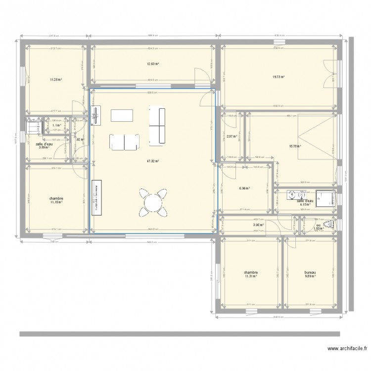 maison avec cotations - Plan dessiné par maison pouillon