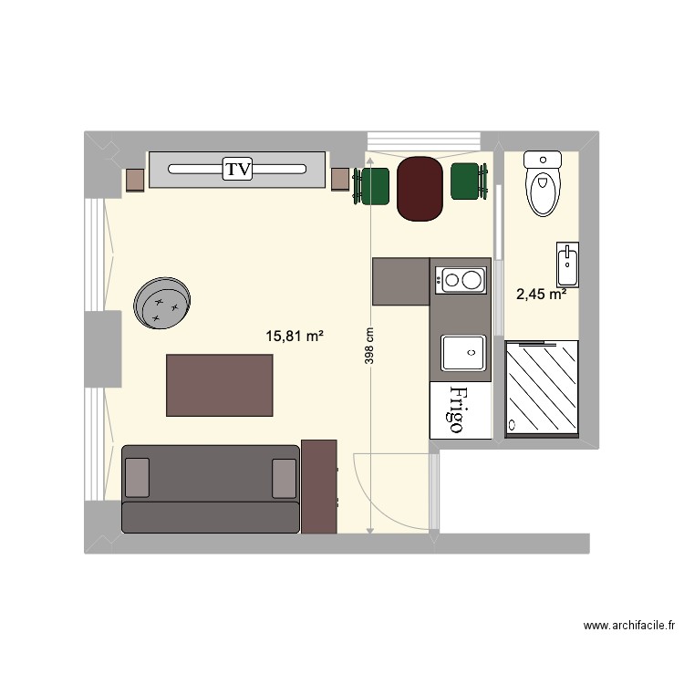 Studio Paris - Plan 2 pièces 18 m2 dessiné par Darrasse69