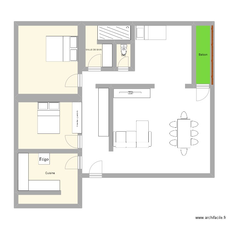 Appart - Plan 6 pièces 48 m2 dessiné par clemchou17