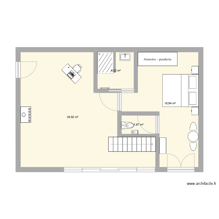 RDC STUDIO PARENTS - Plan 4 pièces 59 m2 dessiné par LORME