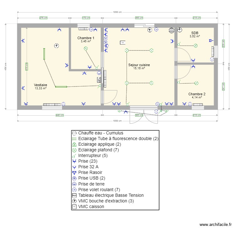 mobil home plan electricité - Plan 5 pièces 40 m2 dessiné par seblabrune