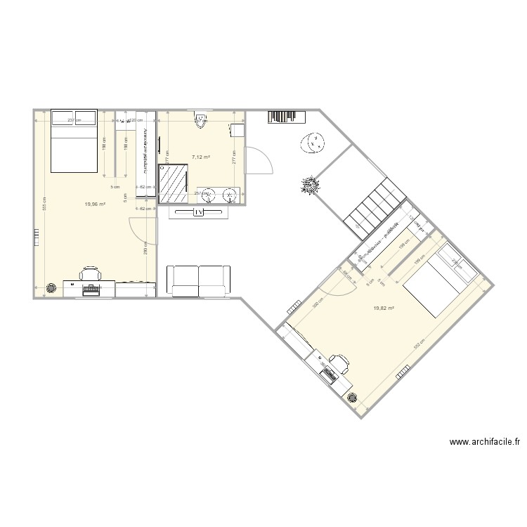 Amenagement comble - Plan 3 pièces 47 m2 dessiné par Yohann76450