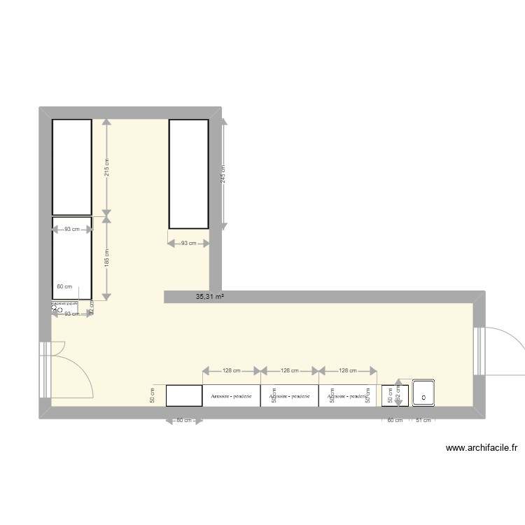 Local réaménagé - Plan 1 pièce 35 m2 dessiné par Adsara