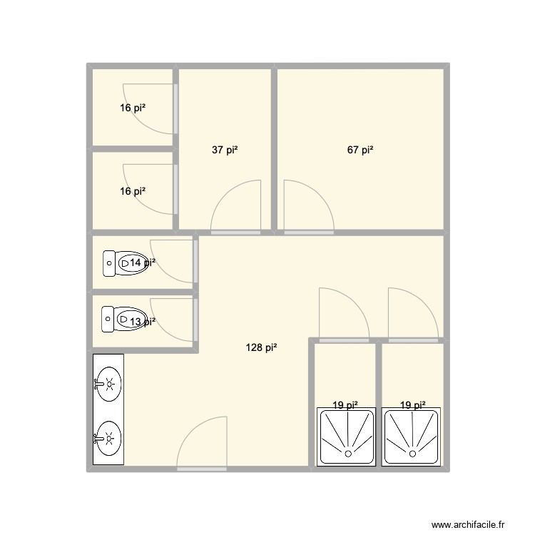projet vestiaire unisexe - Plan 9 pièces 31 m2 dessiné par Didier123