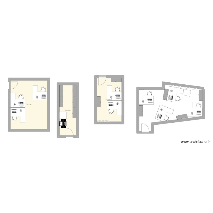 Bureaux - Plan 3 pièces 44 m2 dessiné par Henriettons