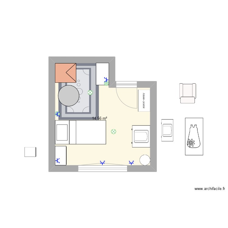 Chambre Emma enfant - Plan 1 pièce 15 m2 dessiné par Virgi14