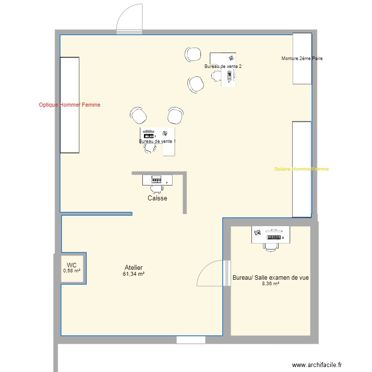 plan magasin 1 - Plan 3 pièces 70 m2 dessiné par Meldab