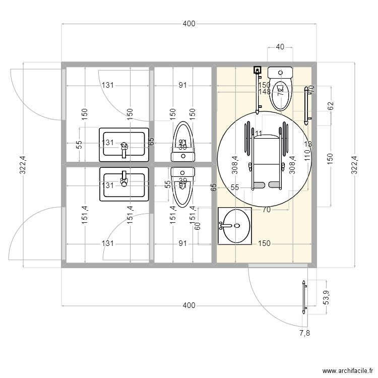 Sanitaires F + H + PMR - Plan dessiné par FRANCIS94