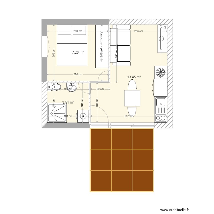 plan studio 30 m2 - Plan dessiné par Khopeepee