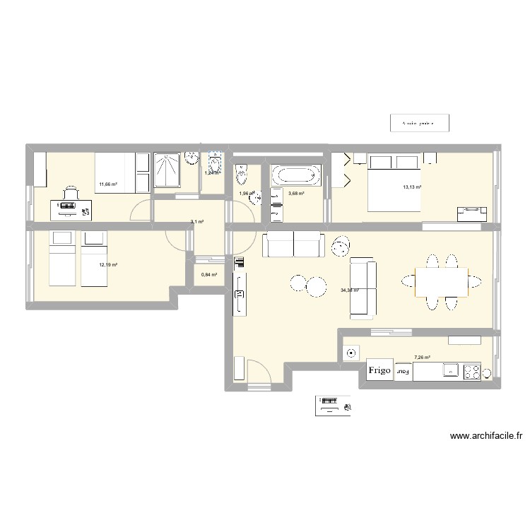 Appartement modif good - Plan 10 pièces 89 m2 dessiné par janaf