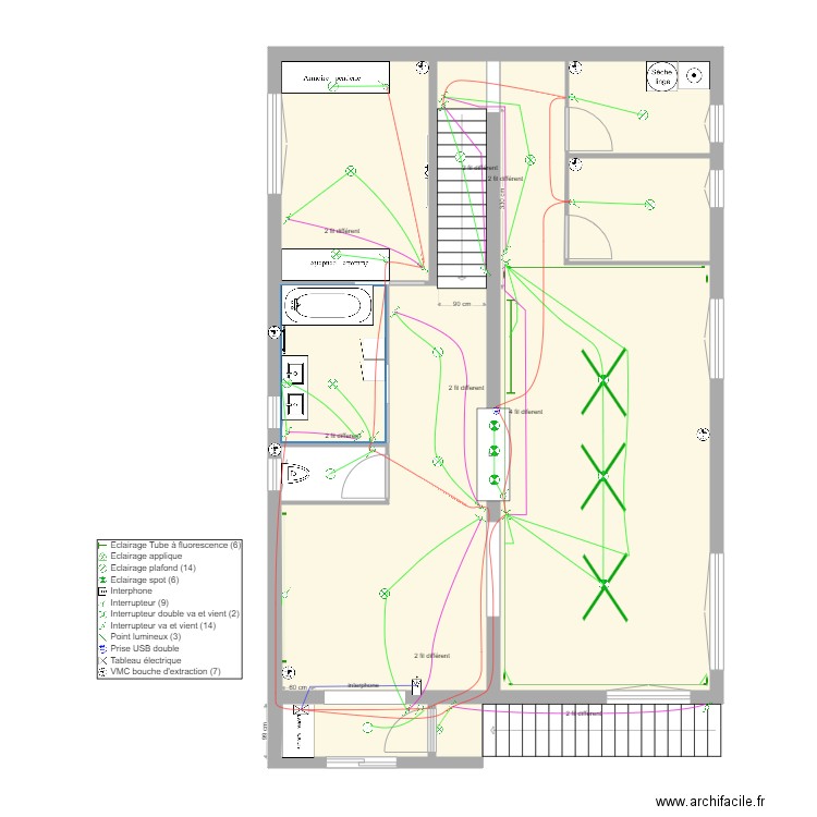 1 er étage éclairage - Plan 9 pièces 90 m2 dessiné par souchanoy