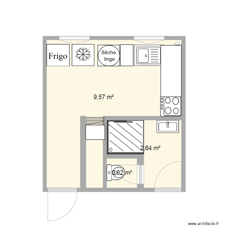 cuisine - Plan 3 pièces 13 m2 dessiné par Bstpo