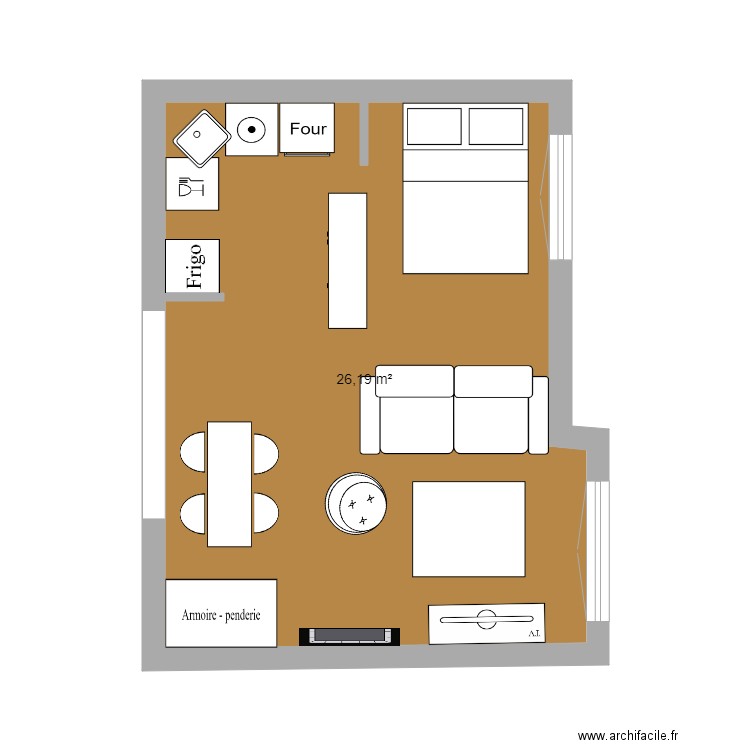 Salon Cuisine Chambre - Plan dessiné par S...