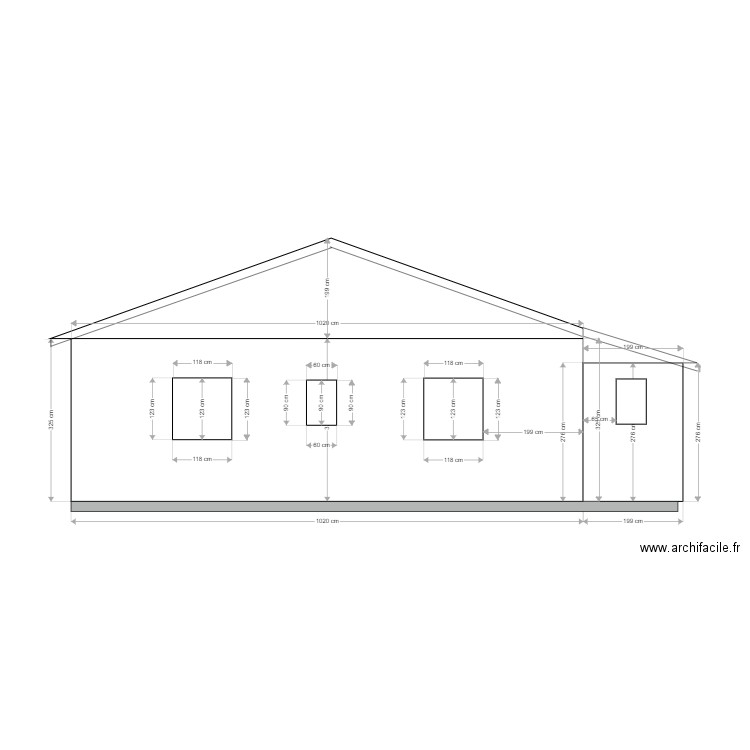 facade sud avec ouverture +cotation - Plan dessiné par fracoco