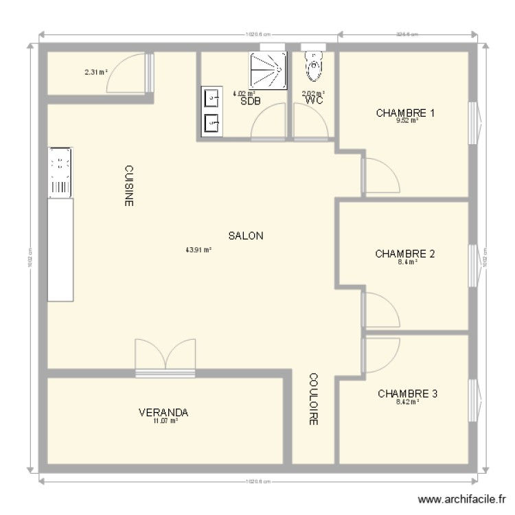 MAISON F3 - Plan dessiné par virama