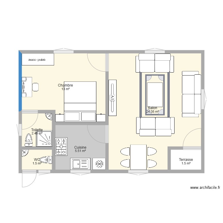 Studio moderne - Plan dessiné par Amy85