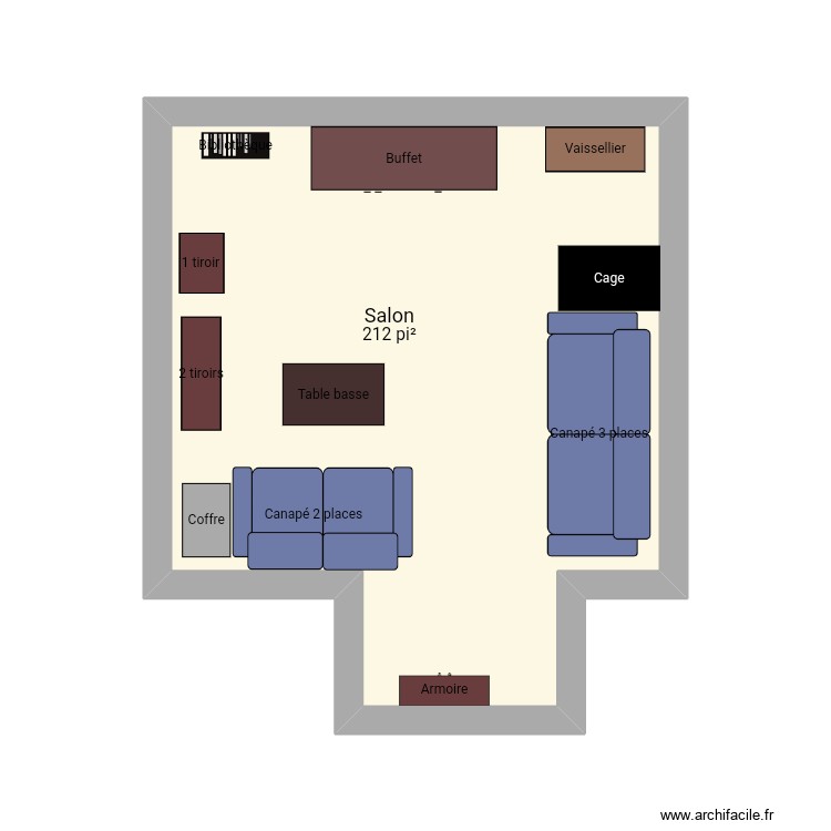 Salon - Plan 1 pièce 20 m2 dessiné par tafille