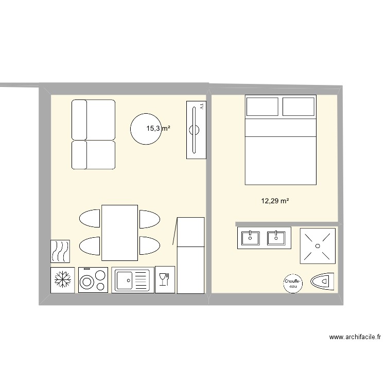 projet 30m2 - Plan 2 pièces 28 m2 dessiné par Lionofparis