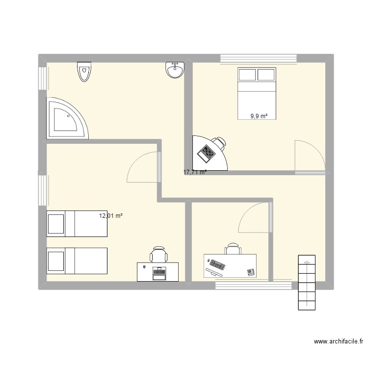 plan comble aménagé - Plan 3 pièces 40 m2 dessiné par Madmax973