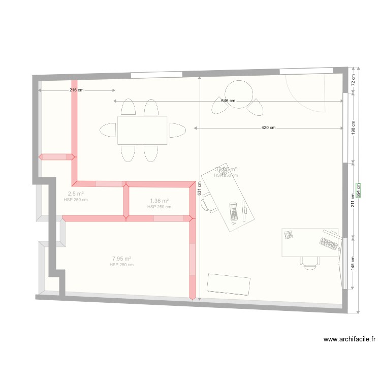 1 Pl Hotel de ville RDC Cloisons démolir en rouge - Plan dessiné par ...