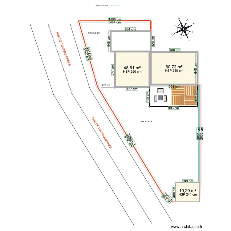 plan de masse maison - Plan 3 pièces 129 m2 dessiné par Mdsflers