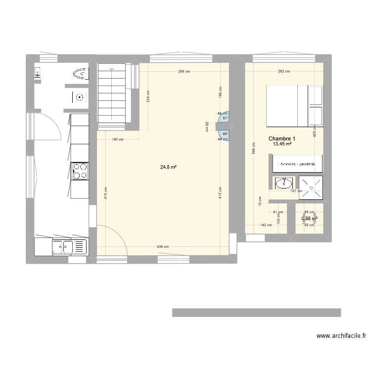 Living + Cuisine - Plan dessiné par Alek2449