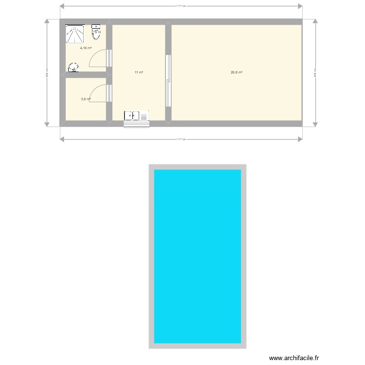 pool housse - Plan 4 pièces 46 m2 dessiné par cedoc