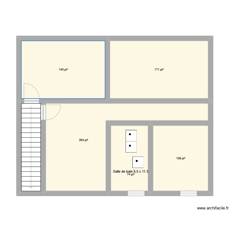 Sous-sol 1 - Plan 5 pièces 71 m2 dessiné par EricBleau