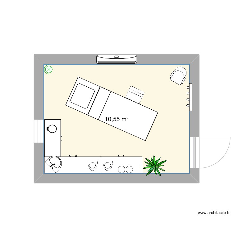 Cabine 10,55m2 - Plan 1 pièce 11 m2 dessiné par Padgett