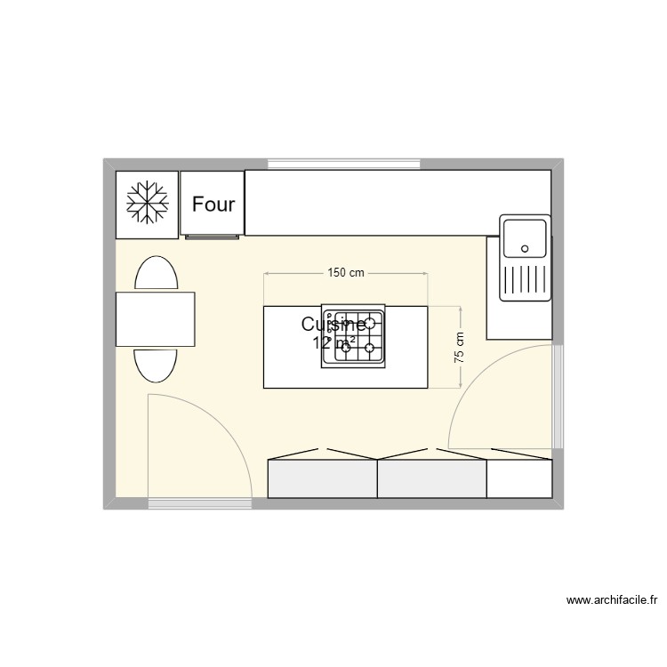 Plan cuisine - Plan 1 pièce 12 m2 dessiné par mel_n