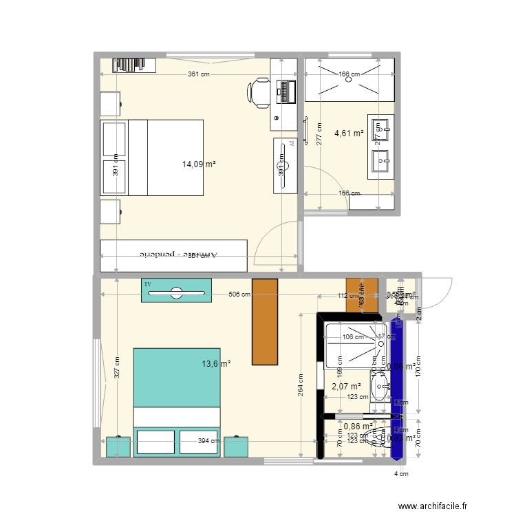 chambre 14m2 - Plan dessiné par fantome31