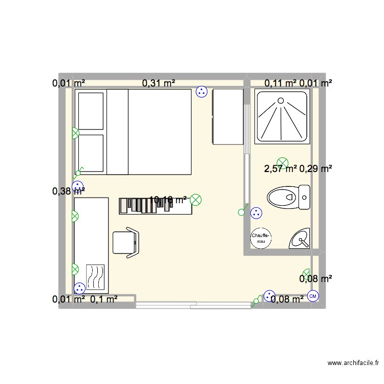 Studio - Plan 12 pièces 14 m2 dessiné par quattrocebto