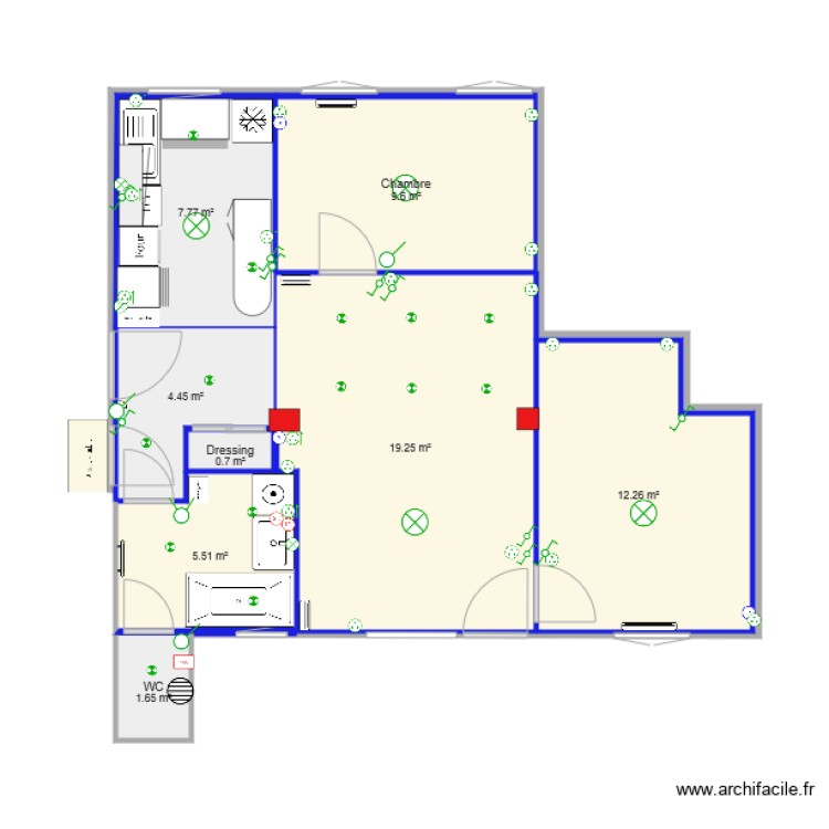 Plan avec cotes et electricité - Plan dessiné par anaetpedro