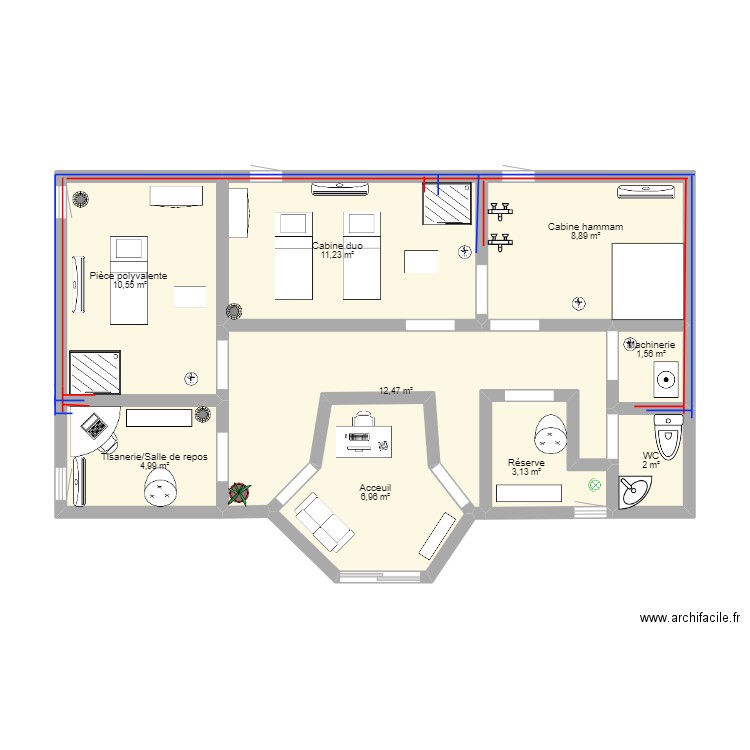 Plan Hammam Célia - Plan 9 pièces 62 m2 dessiné par Cece97412345