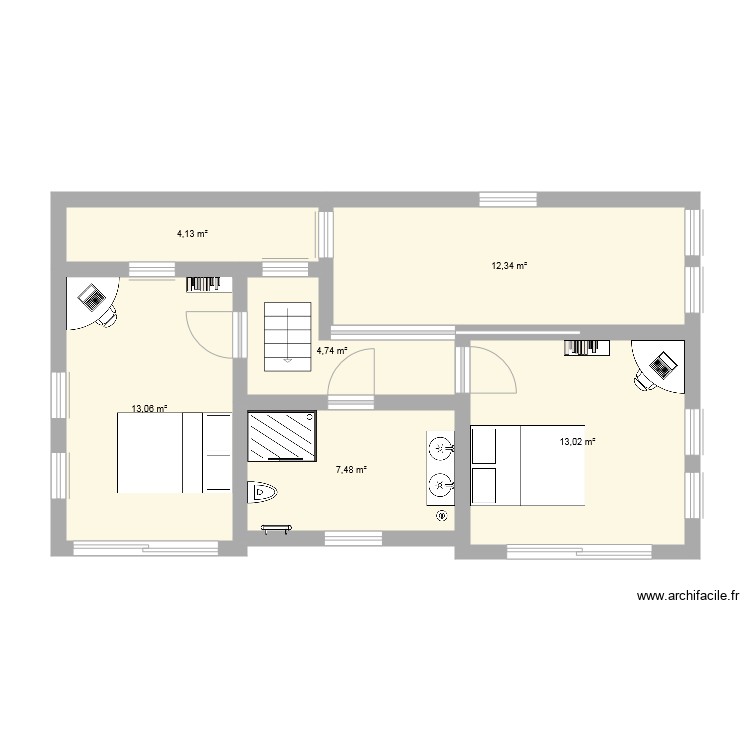 234 - Plan 6 pièces 55 m2 dessiné par MarieRoyez