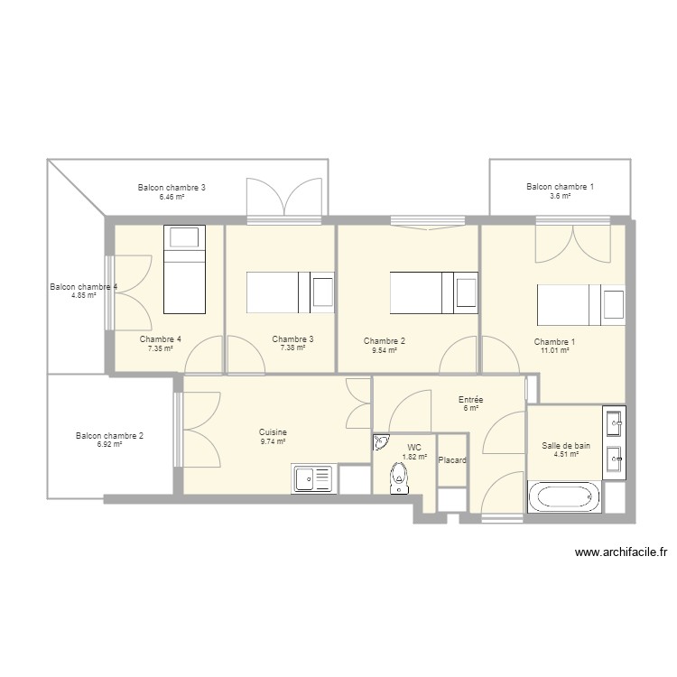 Plan – Appartement F4 – Par kr77 ️ | ArchiFacile