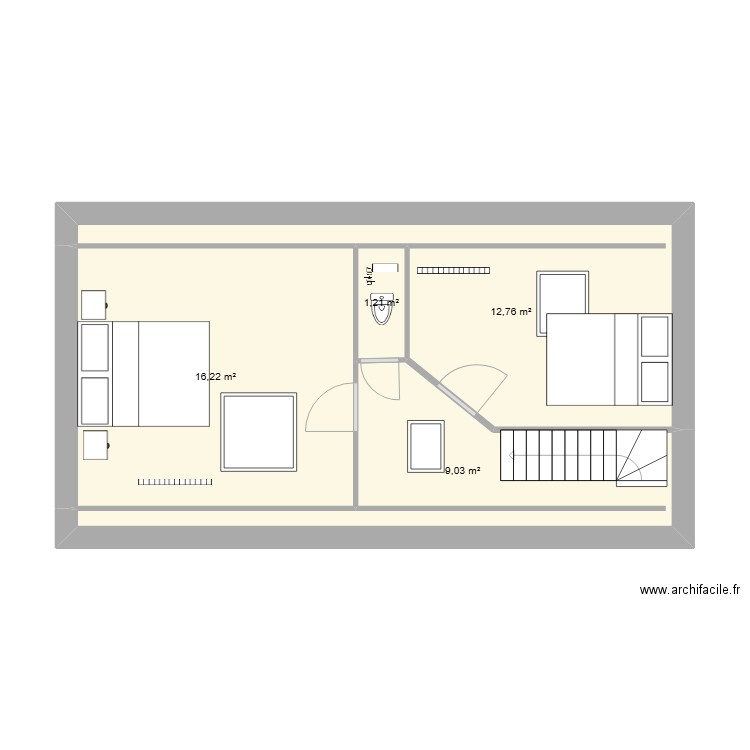 comble - Plan 4 pièces 39 m2 dessiné par philippe lecoustre