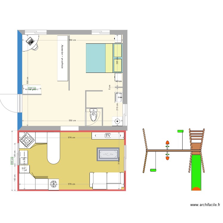 STUDIO 40m2 - Plan dessiné par isaromfr